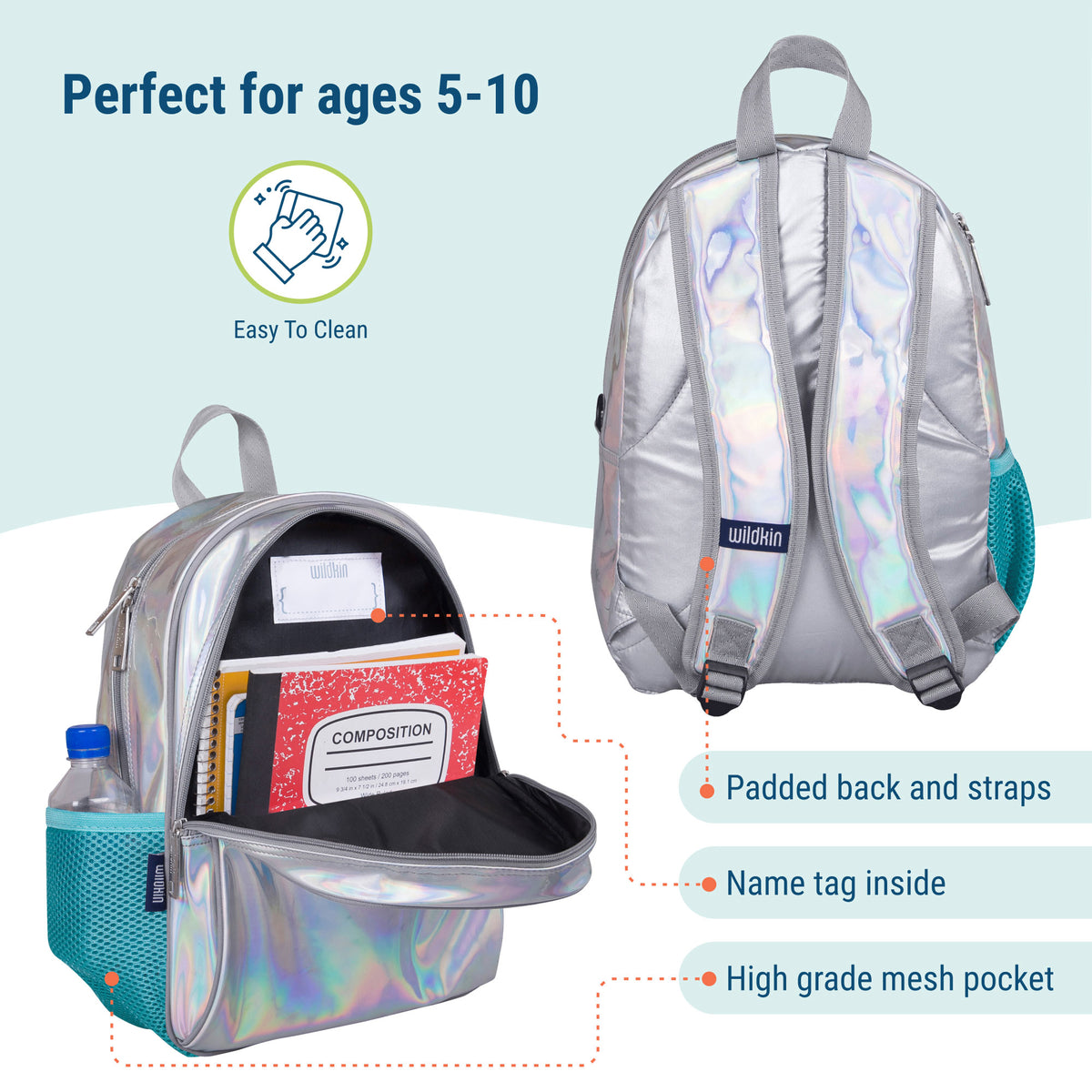 Wildkin 15 Inch Kids Backpack | School Backpacks - Holographic