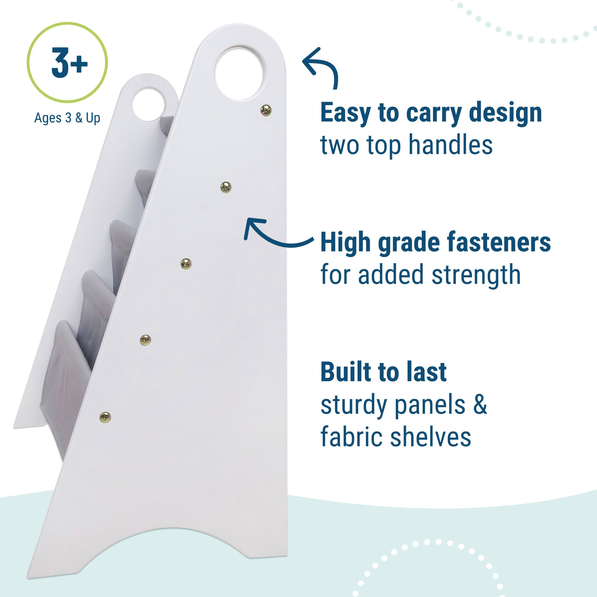Wildkin Modern Sling Bookshelf for Kids|Kids Bookshelf-White w/ Gray