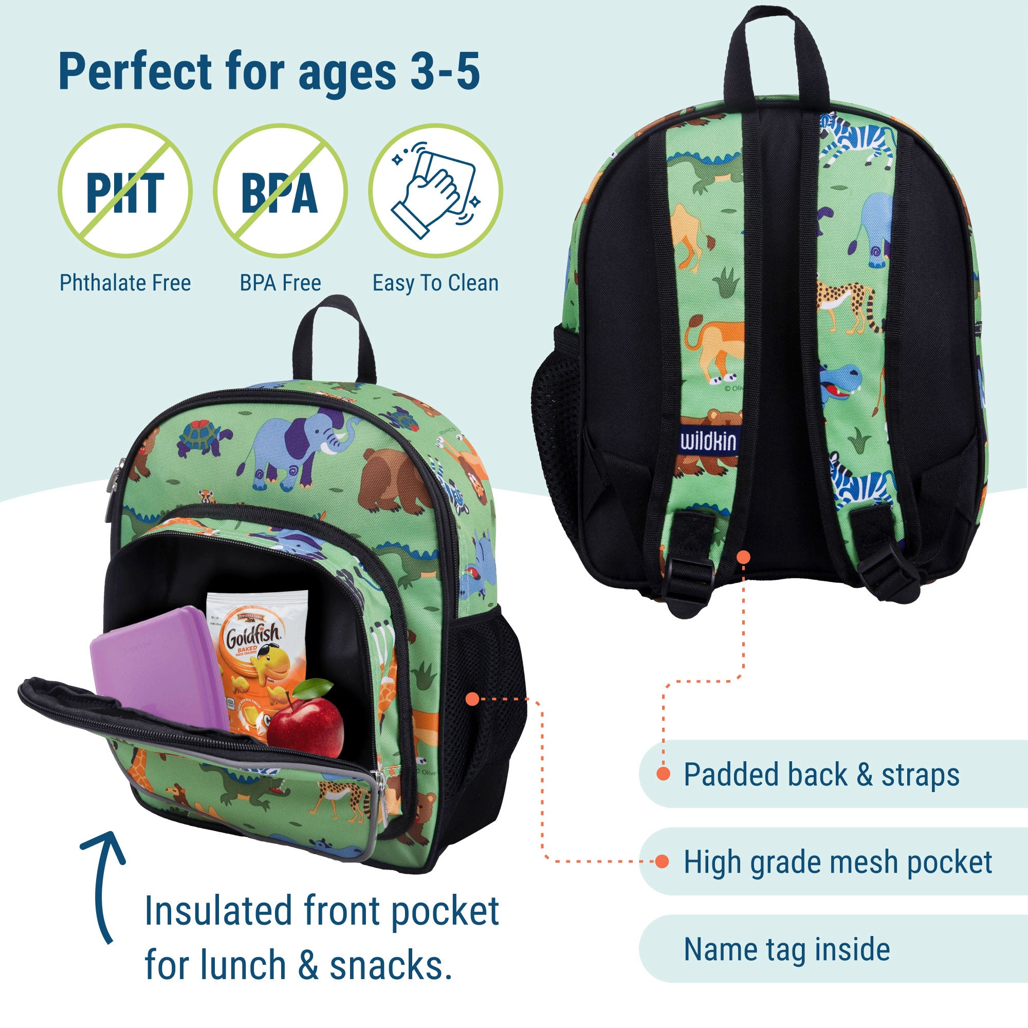 Wildkin 12 Inch Kids Backpack | Toddler Backpacks - Wild Animals