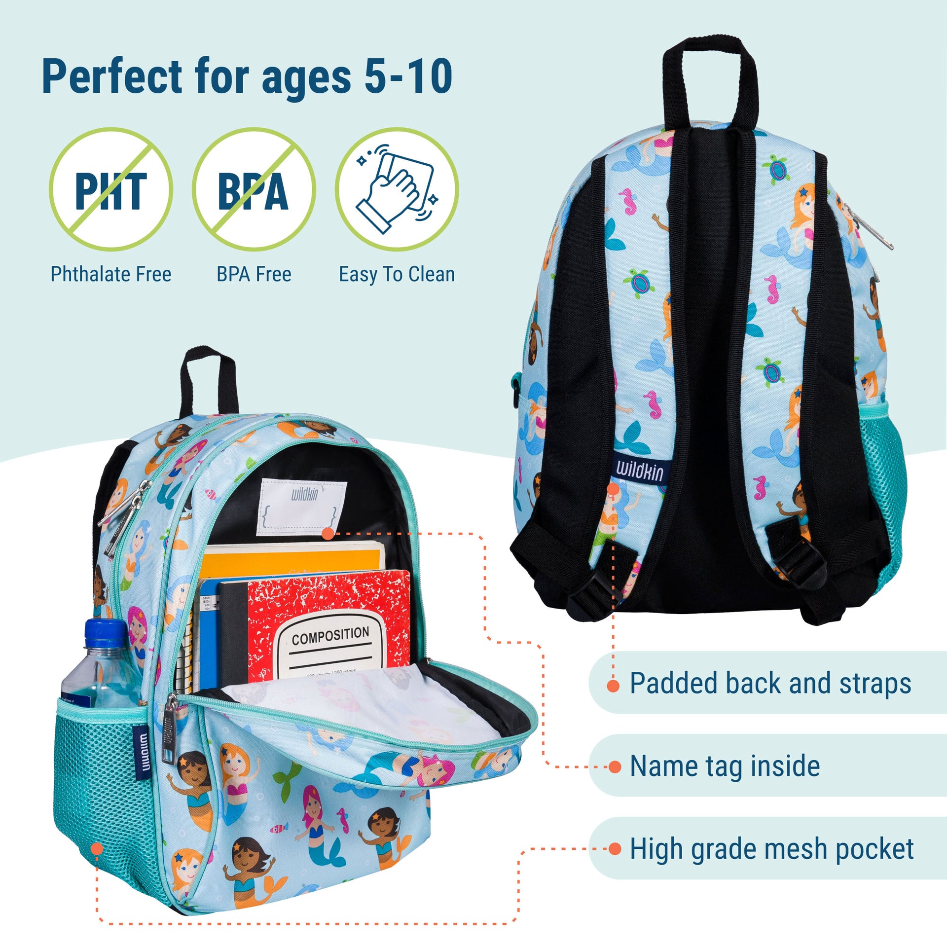 Wildkin 15 Inch Kids Backpack | School Backpacks - Mermaids