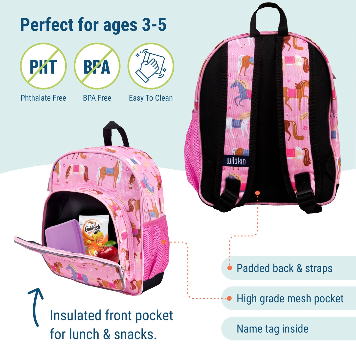 Wildkin 12 Inch Kids Backpack|Toddler Backpacks|School Backpack-Horses