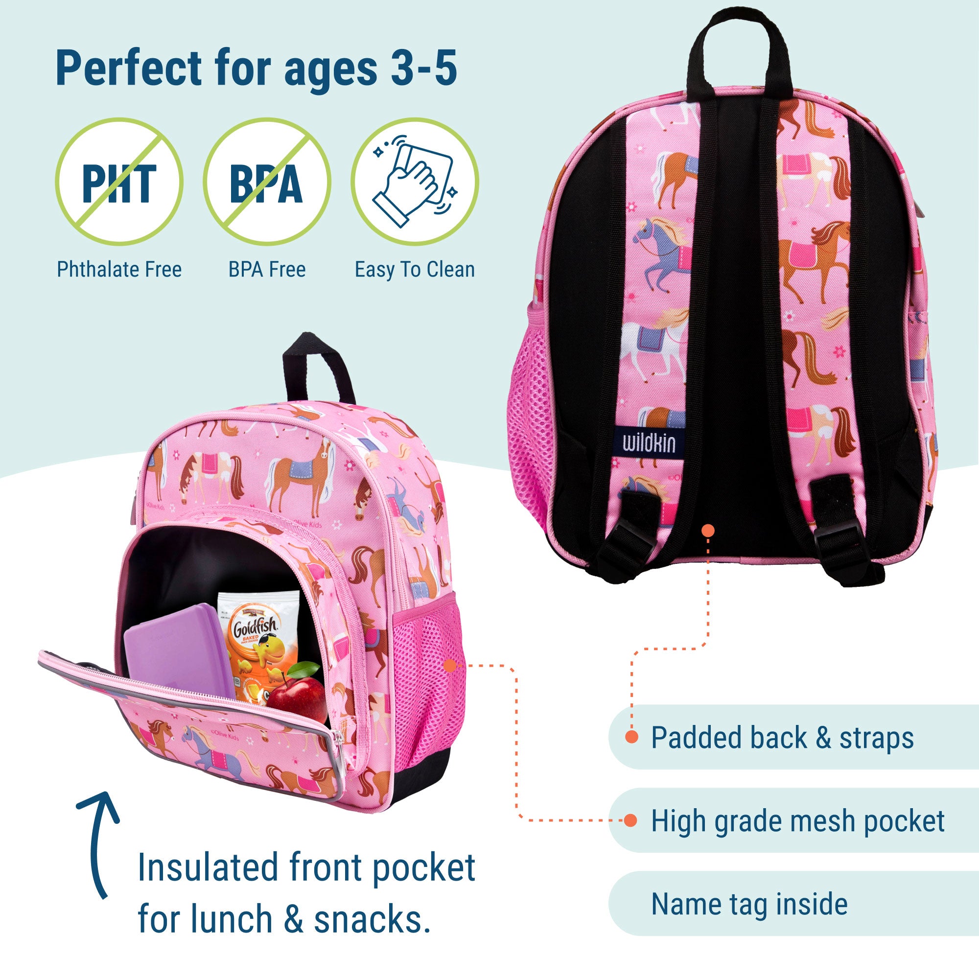 Wildkin 12 Inch Kids Backpack|Toddler Backpacks|School Backpack-Horses
