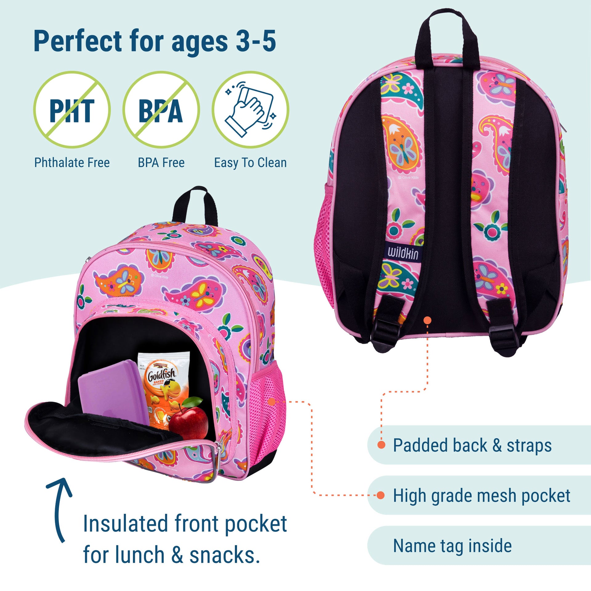 Wildkin 12 Inch Kids Backpack | Toddler Backpacks - Paisley