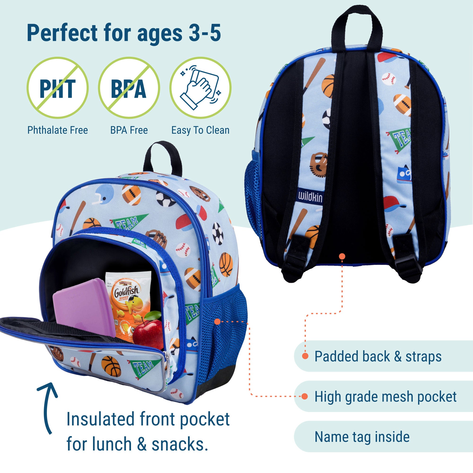 Wildkin 12 Inch Kids Backpack | Toddler Backpacks - Game On